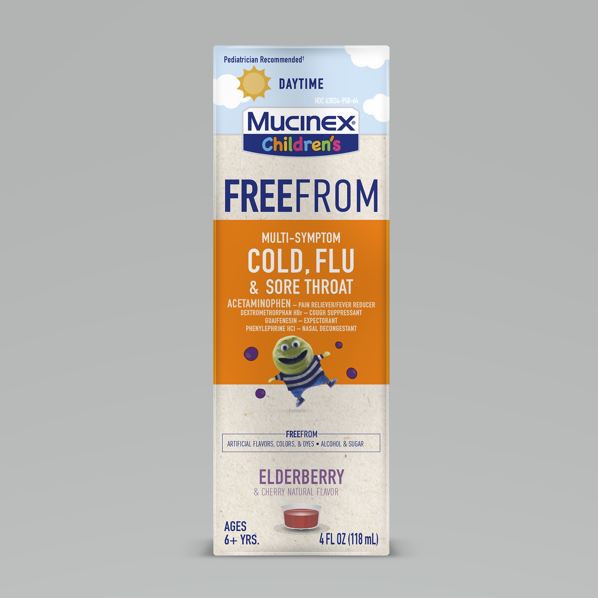 MUCINEX® Children's Liquid - Free From Multi-Symptom Cold, Flu & Sore ...